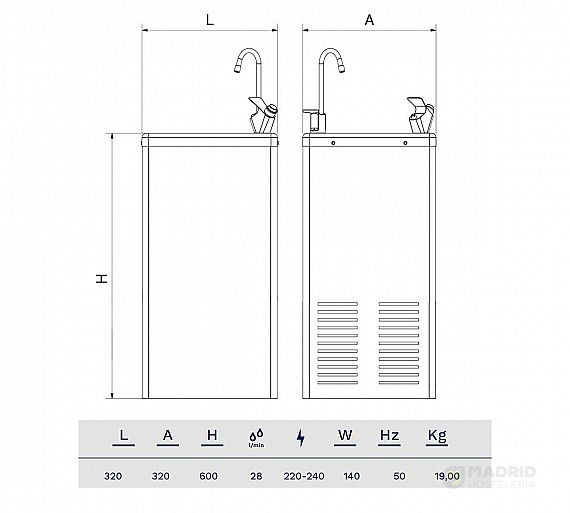 Fricosmos Fuente de Agua Mural Refrigerada Cold+ sin Pedal Agua Fría ...